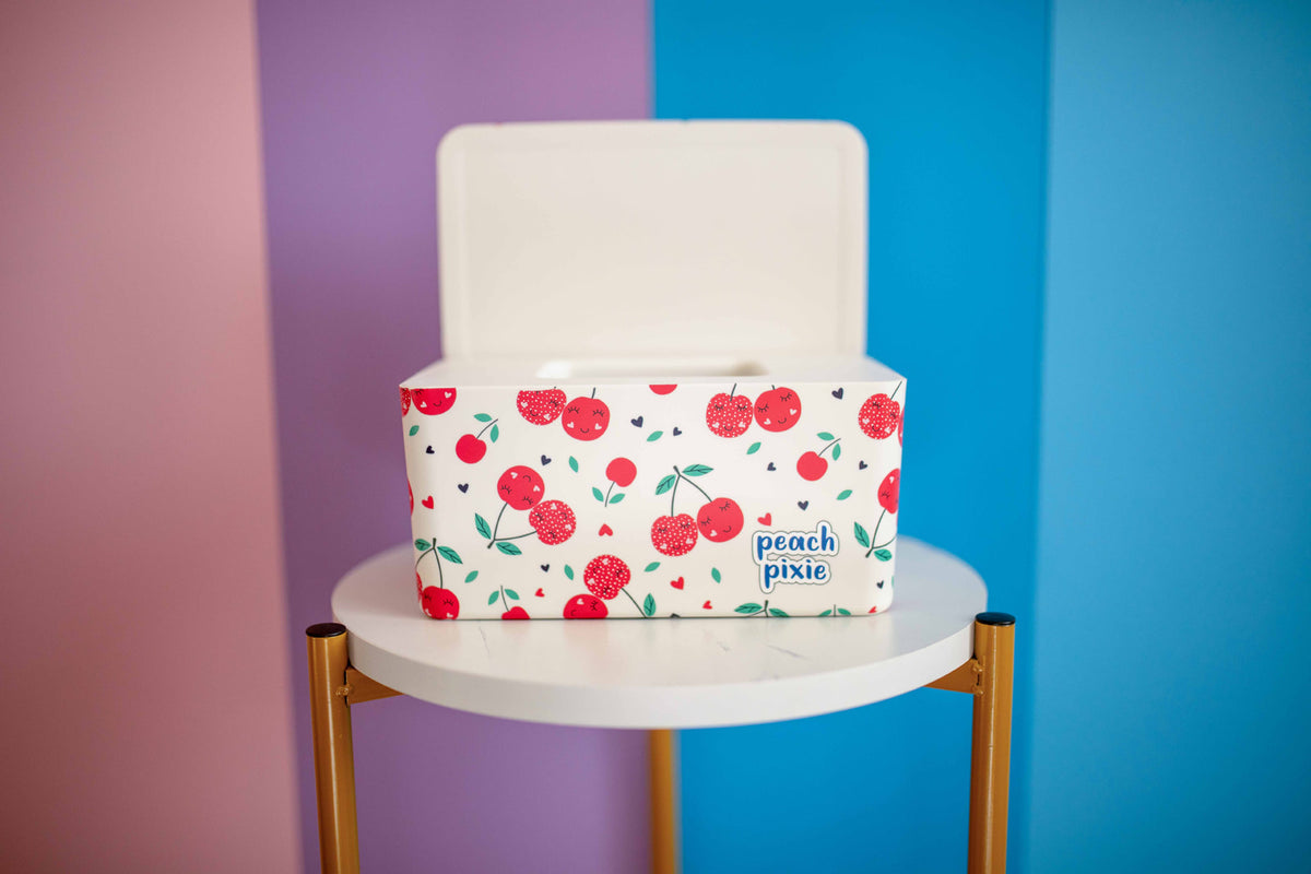 Cheeky Cherry | Baby Wipes Dispenser | Peach Pixie | Stylish Baby Products – Peach Pixie Inc.